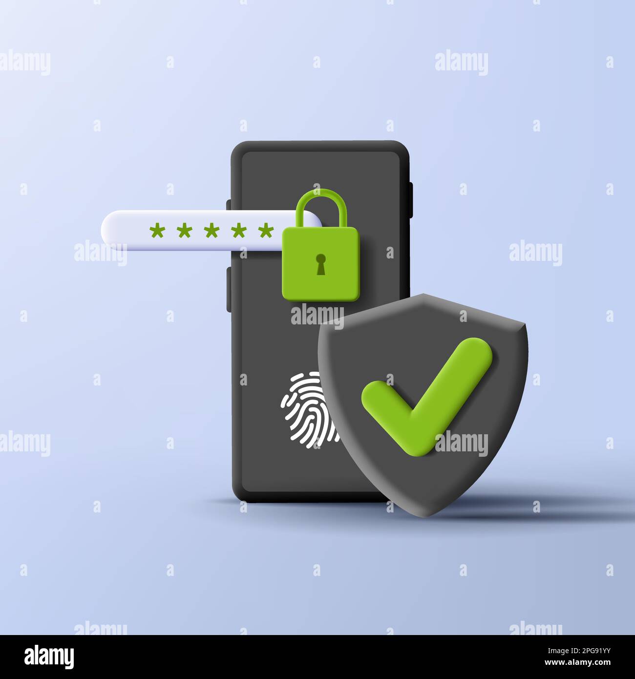3d render illustration of a smartphone with fingerprint password with ...