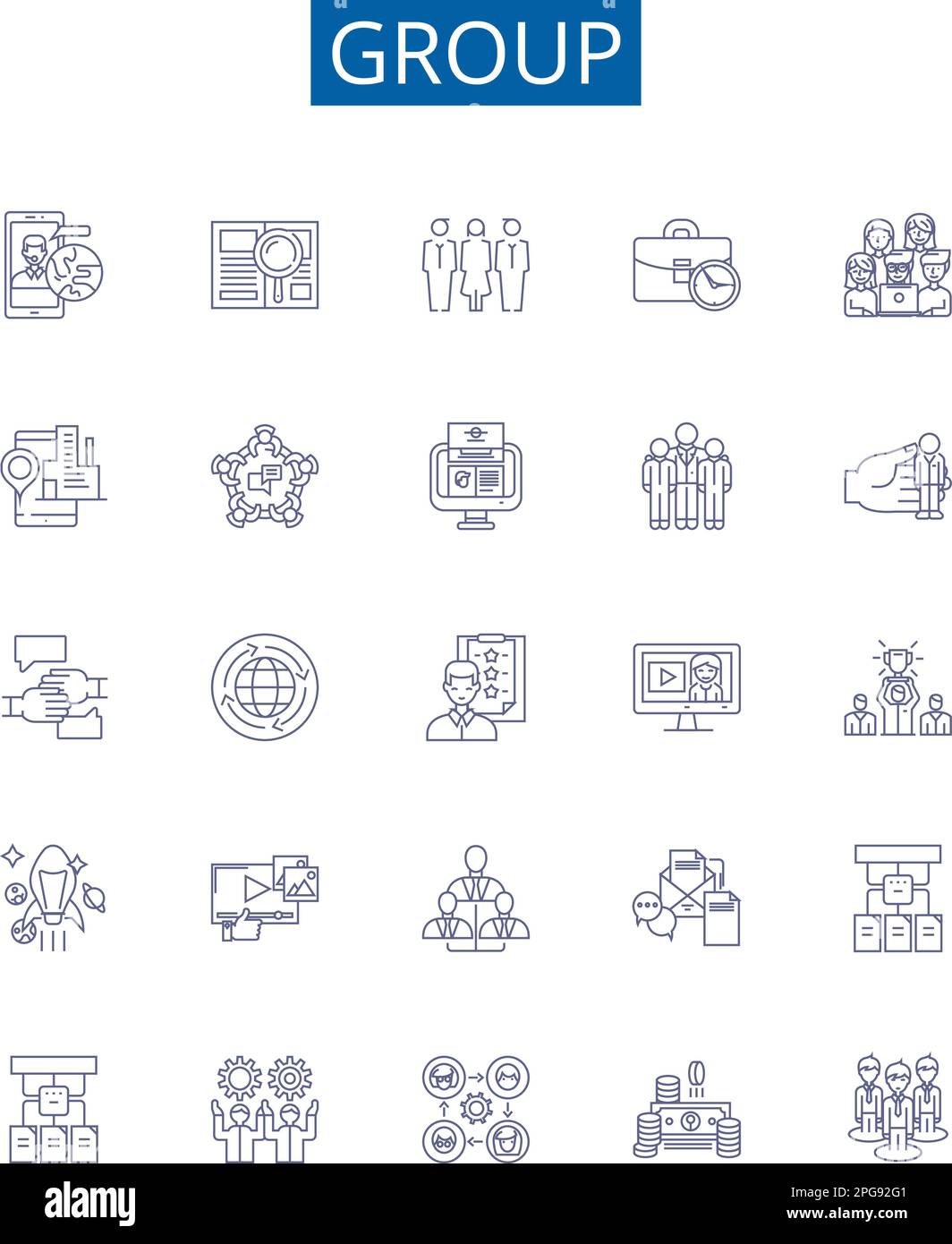 Group line icons signs set. Design collection of Collective, Crowd ...