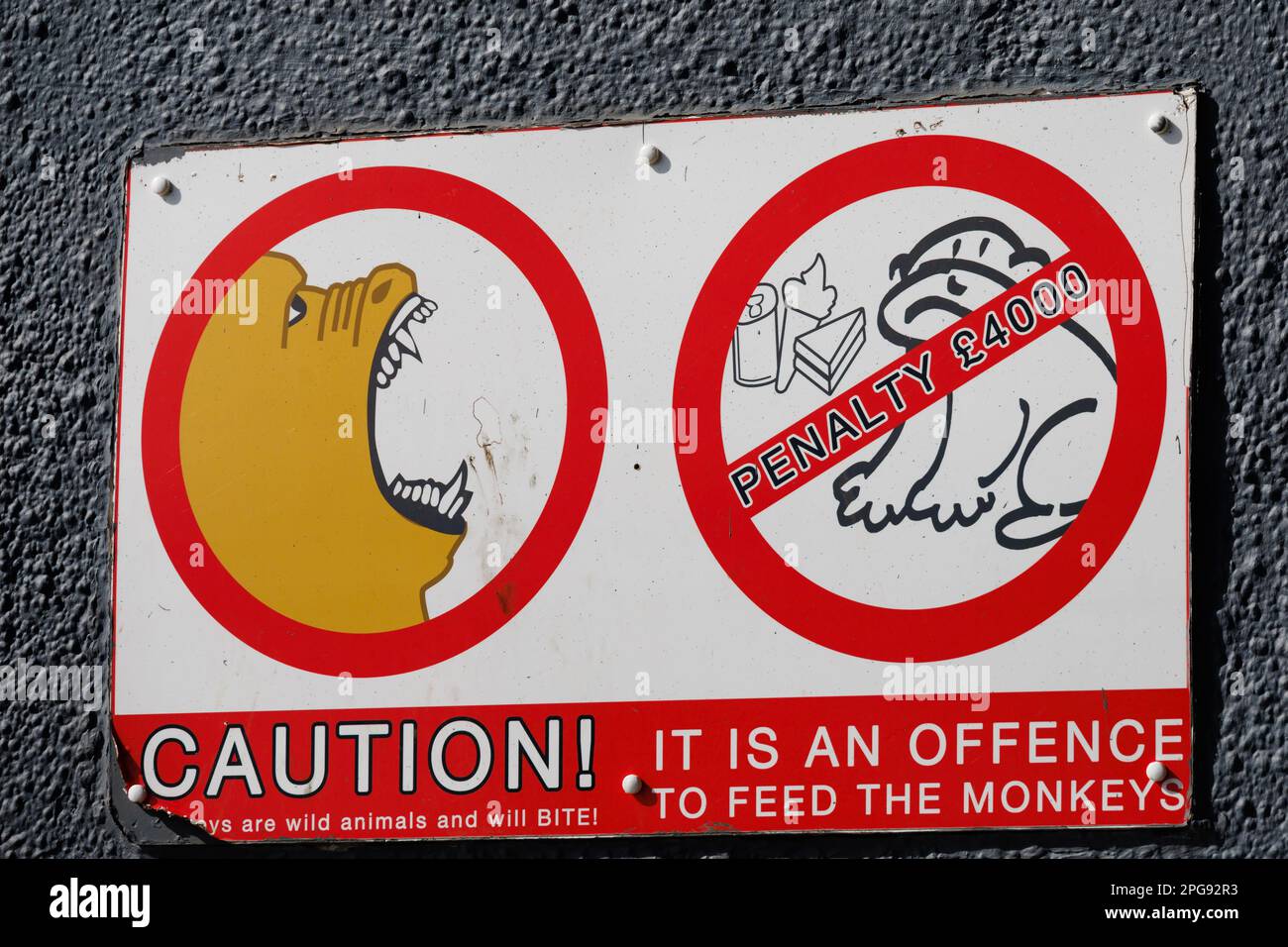 Warning sign at the Upper Rock Macaque colony on The British Overseas ...