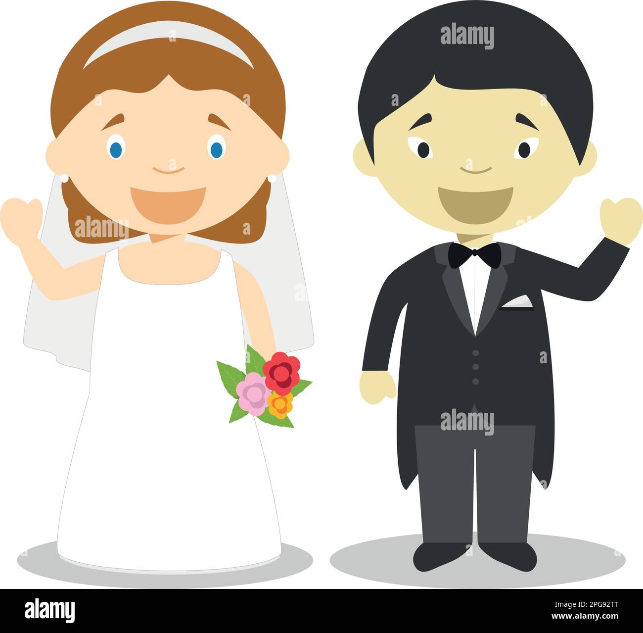 Caucasian Bride And Oriental Bridegroom Interracial Newlywed Couple In