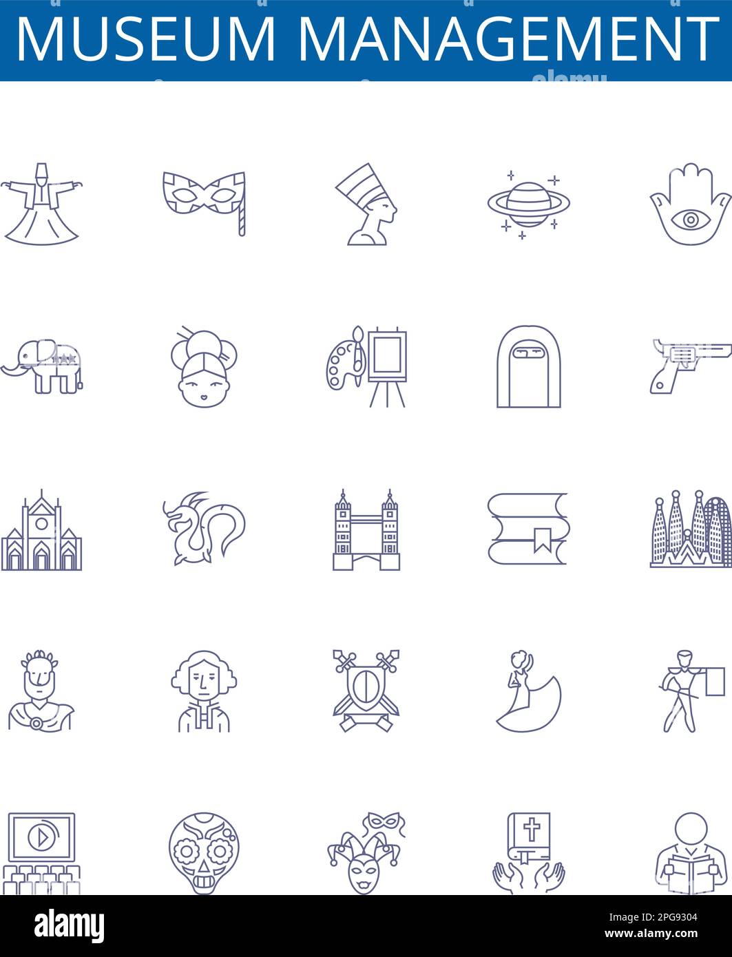 Museum Management Line Icons Signs Set Design Collection Of Curating