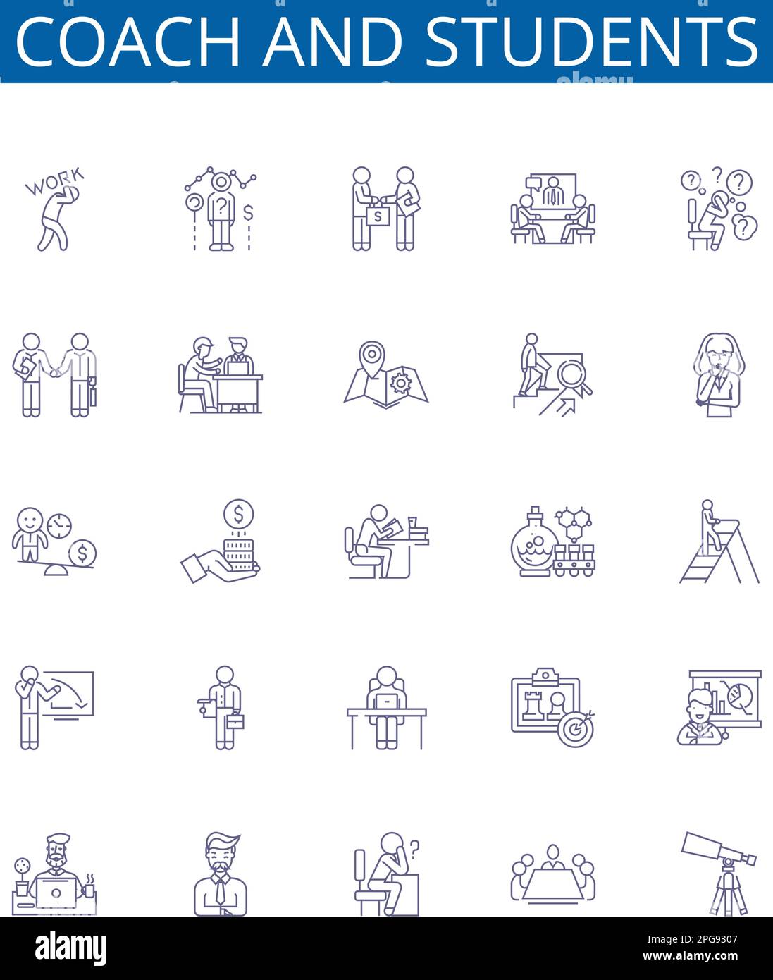 Coach and students line icons signs set. Design collection of Coach, Students, Mentor, Educator ...