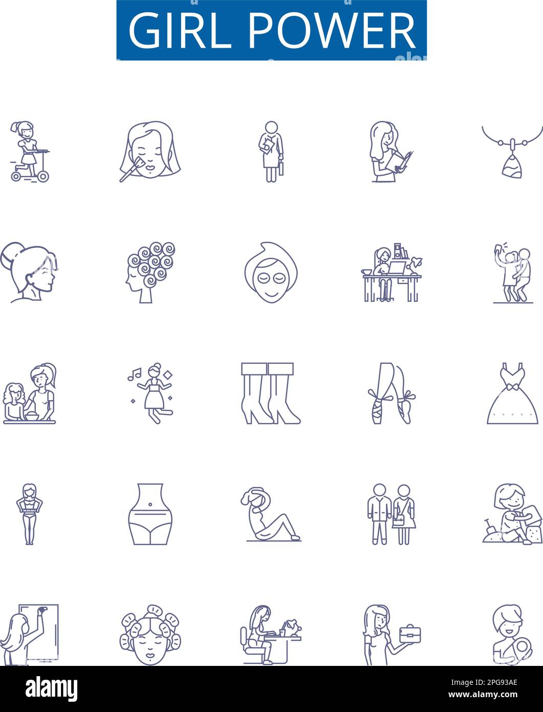 Girl power line icons signs set. Design collection of Feminism ... Girl power line icons signs set. Design collection of Feminism ...