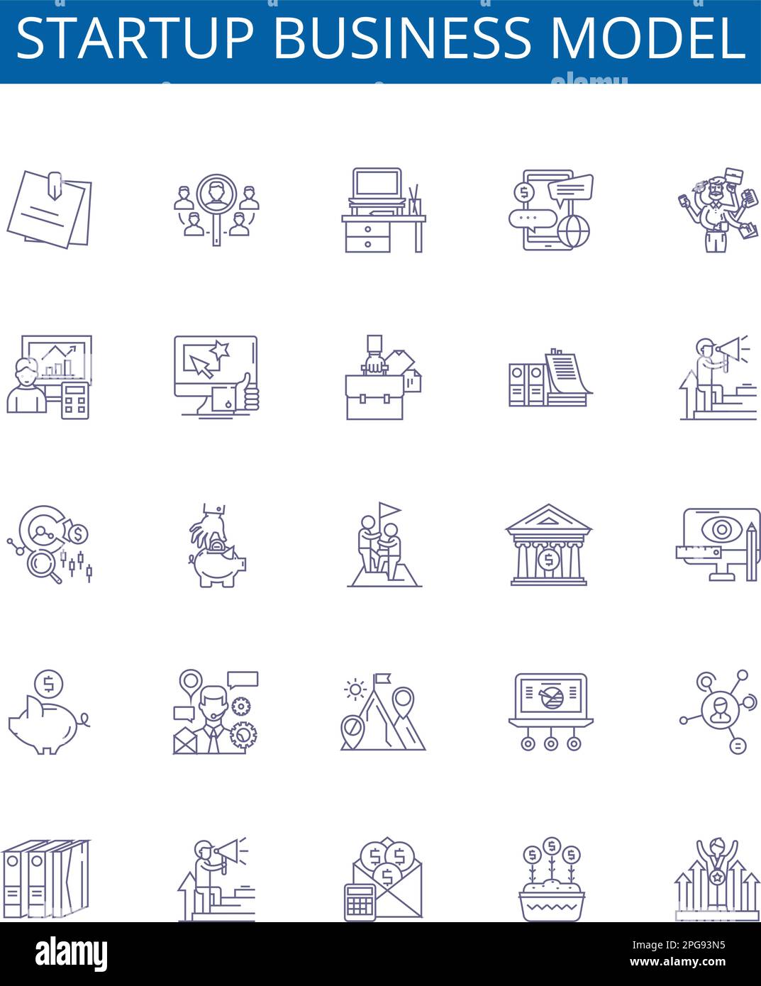 Startup business model line icons signs set. Design collection of Entrepreneurship, Startups ...
