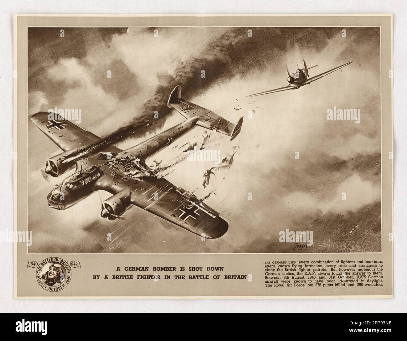 A German Bomber is Shot Down by a British Fighter in the Battle of ...