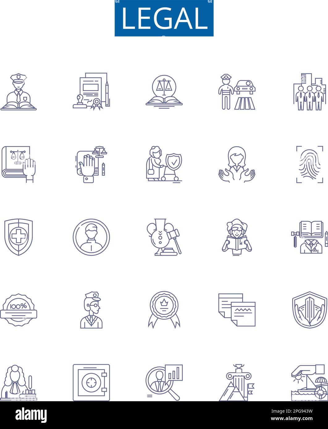 Legal line icons signs set. Design collection of Lawful, Just ...