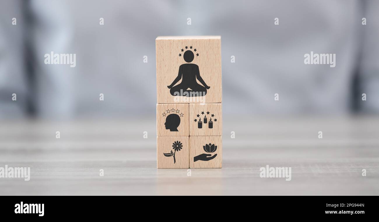 Wooden blocks with symbol of meditation concept Stock Photo - Alamy