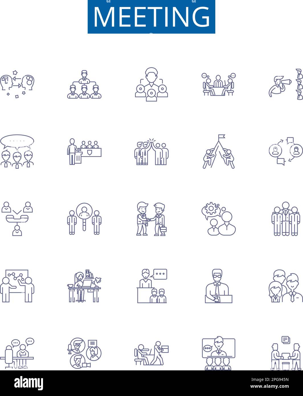 Meeting line icons signs set. Design collection of Gathering, Conclave, Conference, Reunion ...