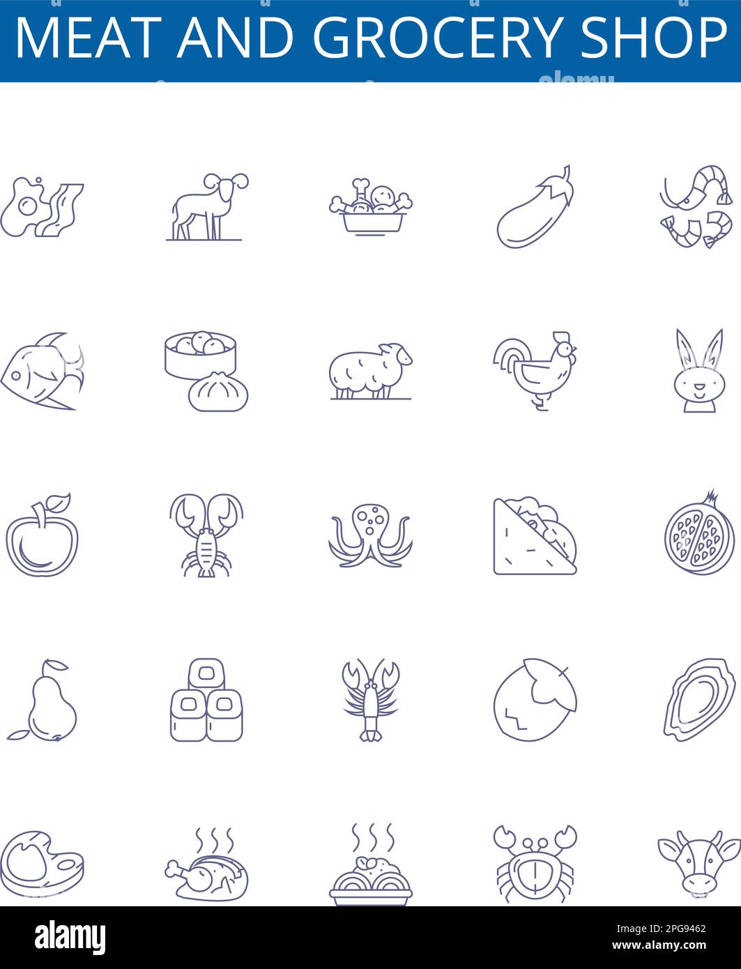 Meat and grocery shop line icons signs set. Design collection of ...