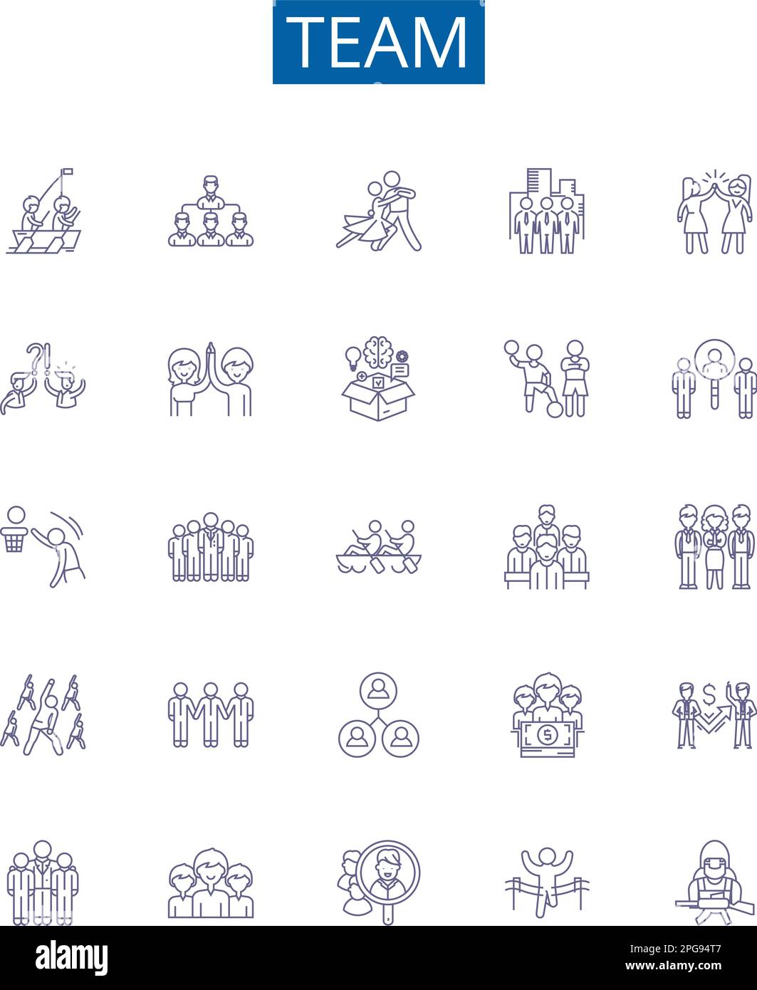 Team line icons signs set. Design collection of Squad, Crew, Group ...