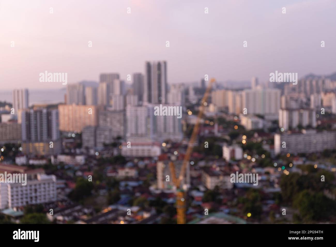 Blurry focus city hotel corporate building in blue morning business ...