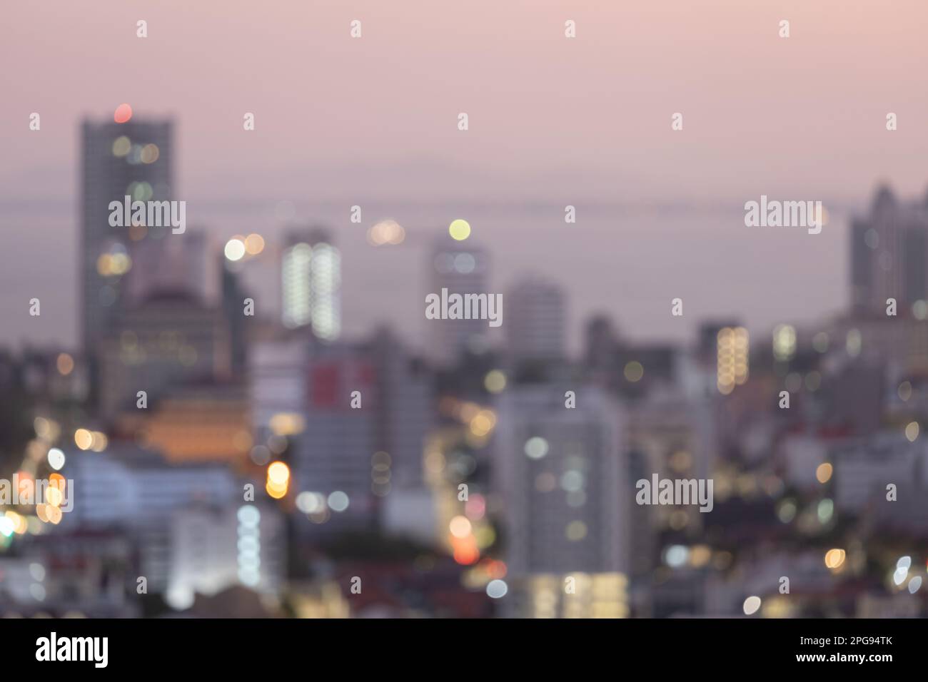 Blurry focus city hotel corporate building in blue morning business ...