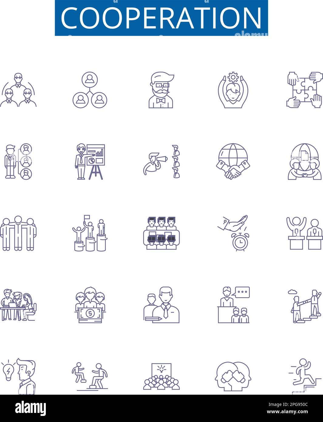 Cooperation line icons signs set. Design collection of Collaboration, Accord, Alliance, Union ...