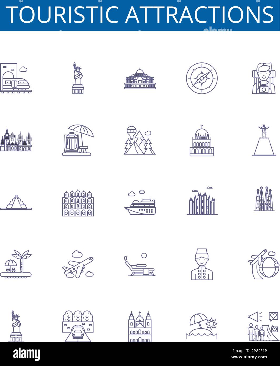 Touristic attractions line icons signs set. Design collection of ...