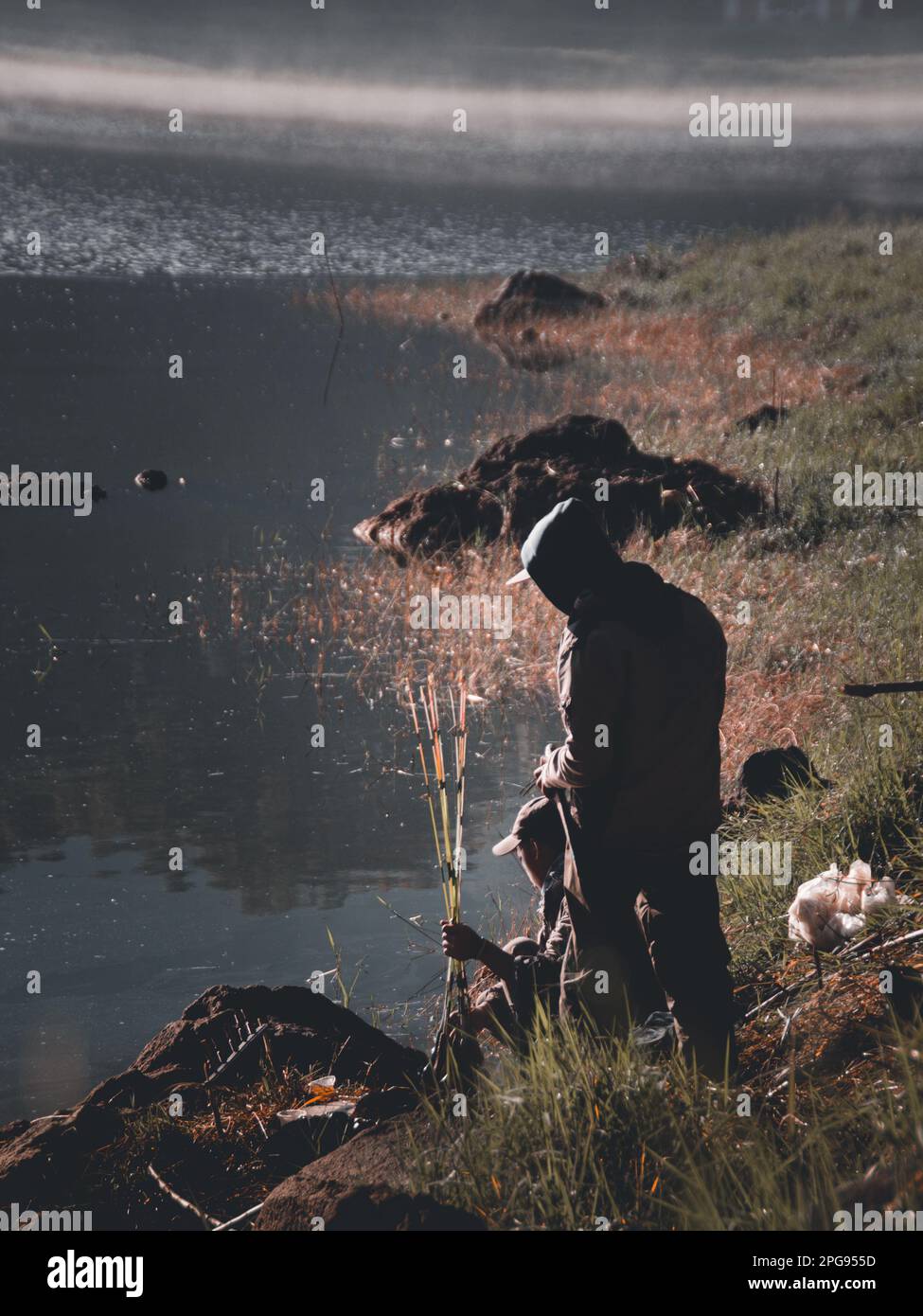 in a nature that is in a lake, there are several human activities, some ...