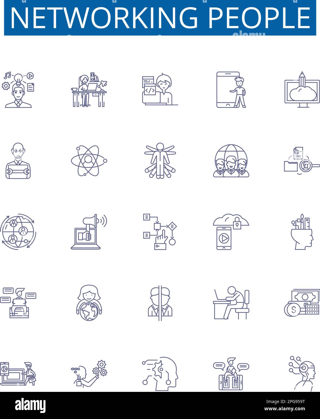 Networking People Line Icons Signs Set Design Collection Of Networking