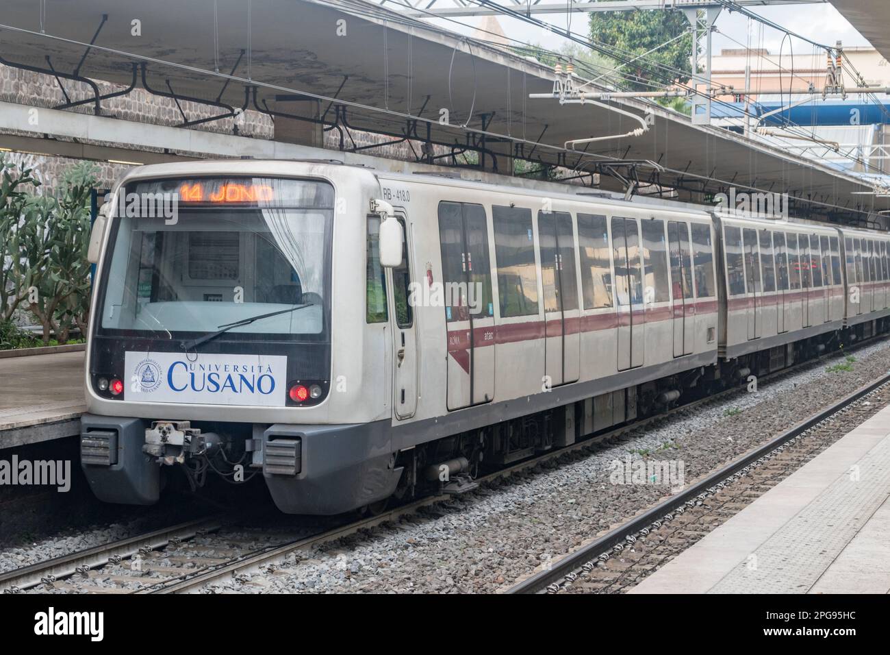Rome, Italy - December 8, 2022: Metro train at Piramide Metro station ...
