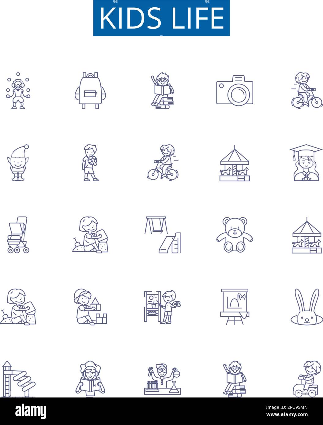 Kids life line icons signs set. Design collection of Children, fun ...