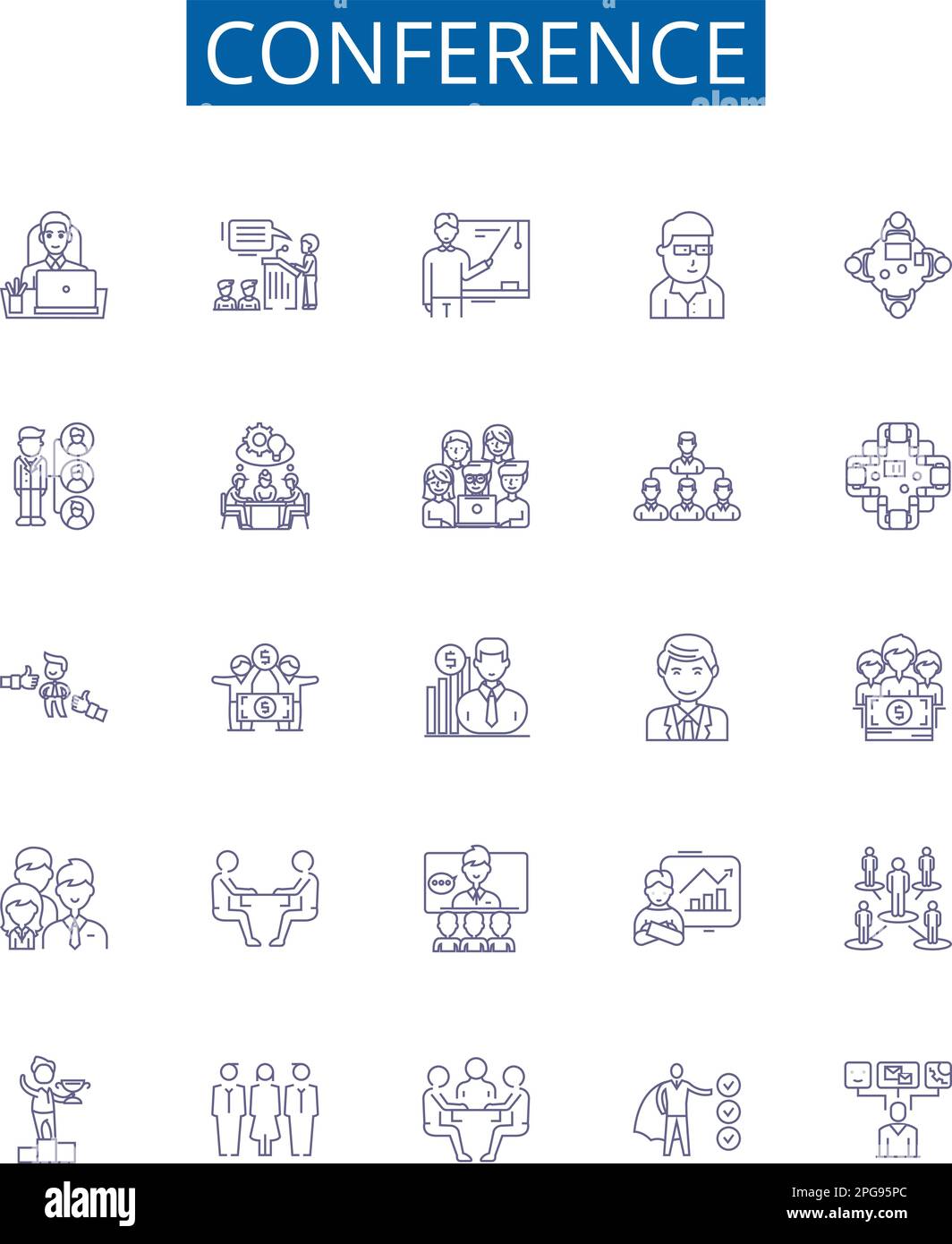 Conference line icons signs set. Design collection of Conclave, Forum, Summit, Dialogue ...