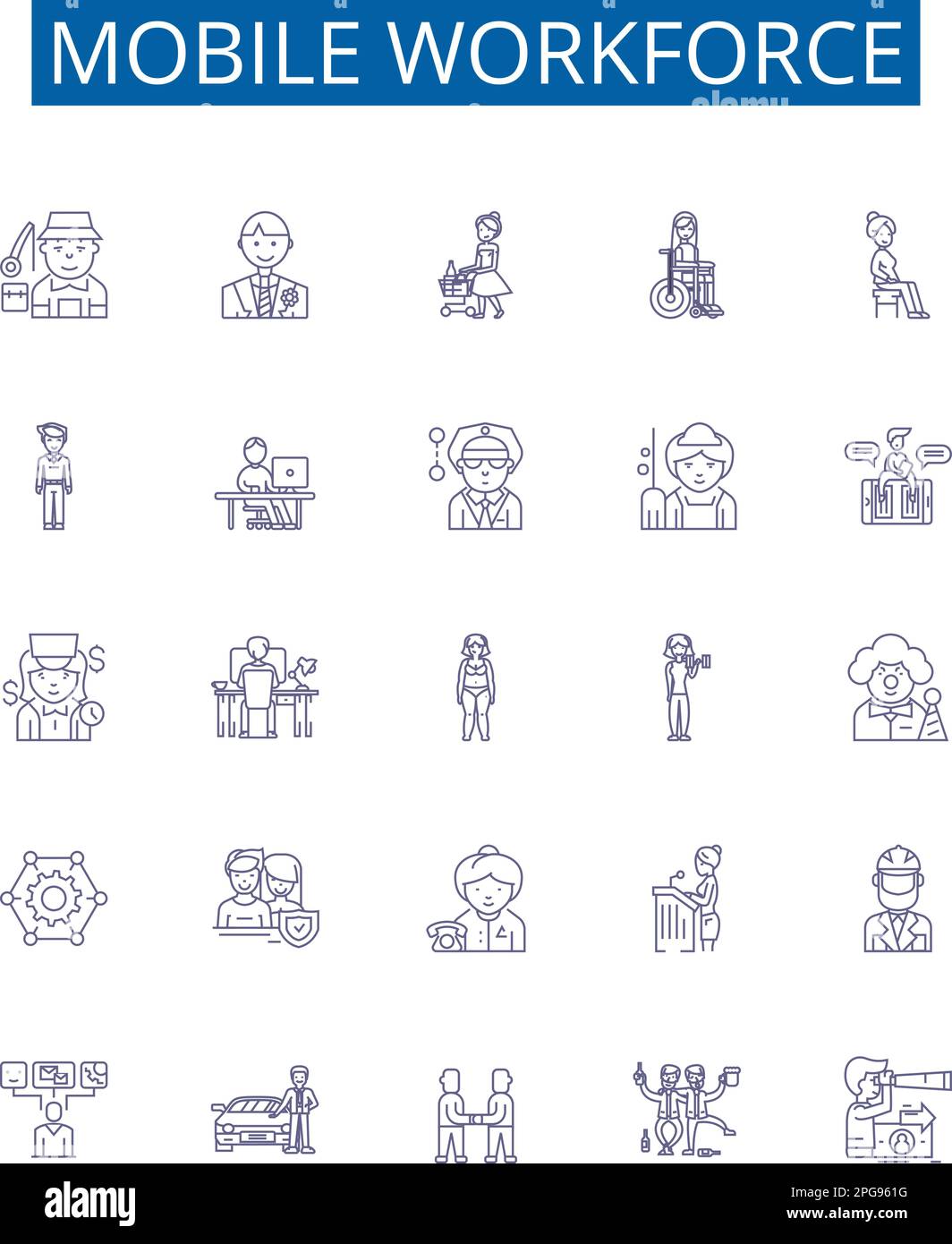 Mobile workforce line icons signs set. Design collection of Mobile ...