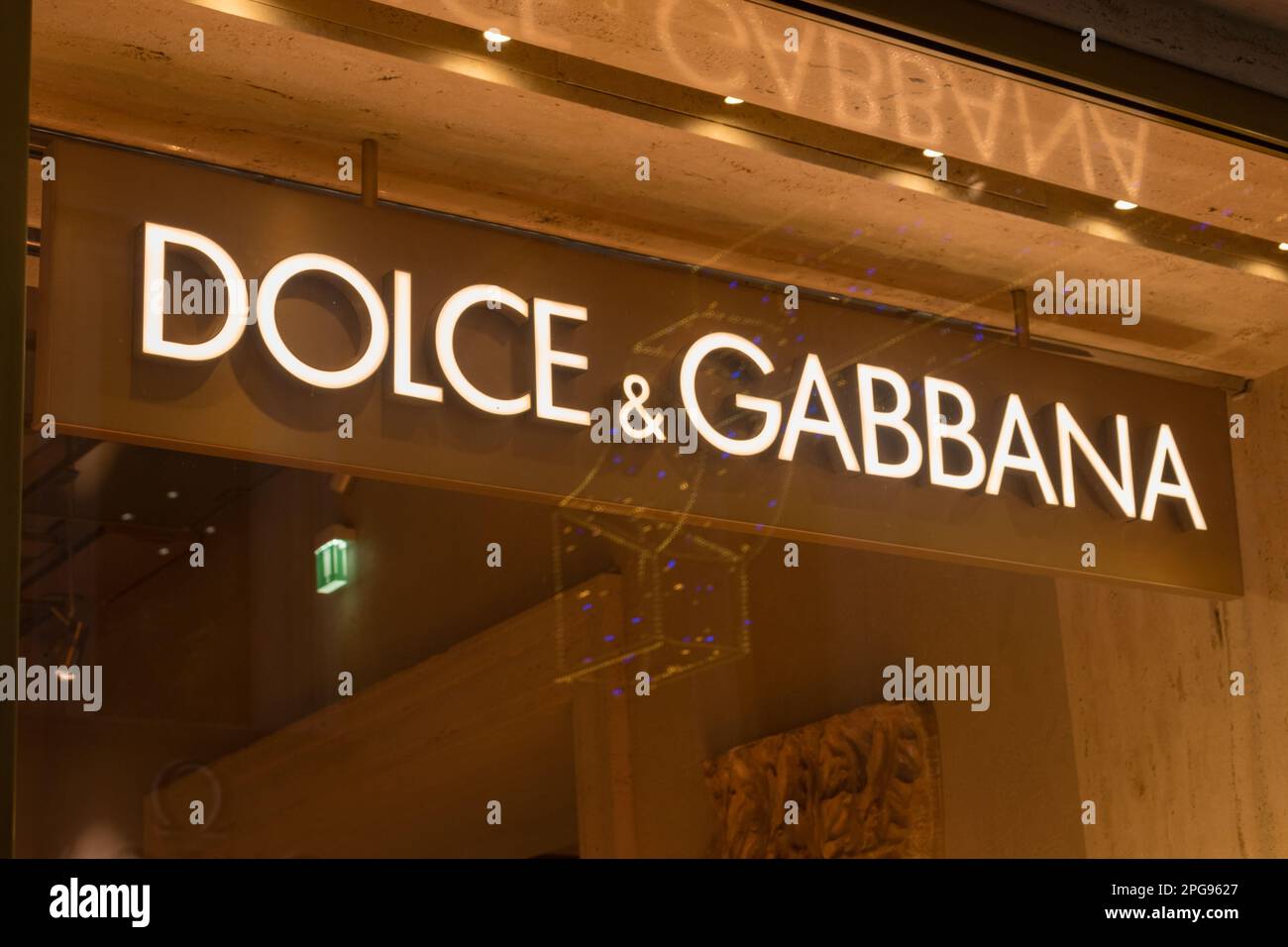 Rome, Italy - December 8, 2022: Illuminated logo of Dolce and Gabbana ...