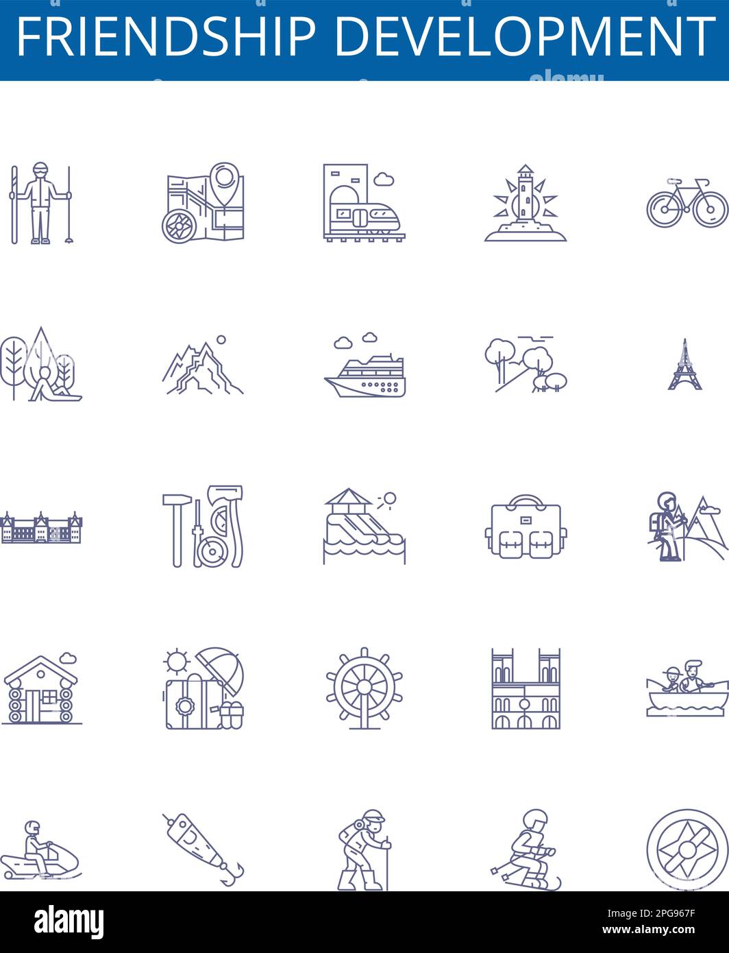 Friendship development line icons signs set. Design collection of ...