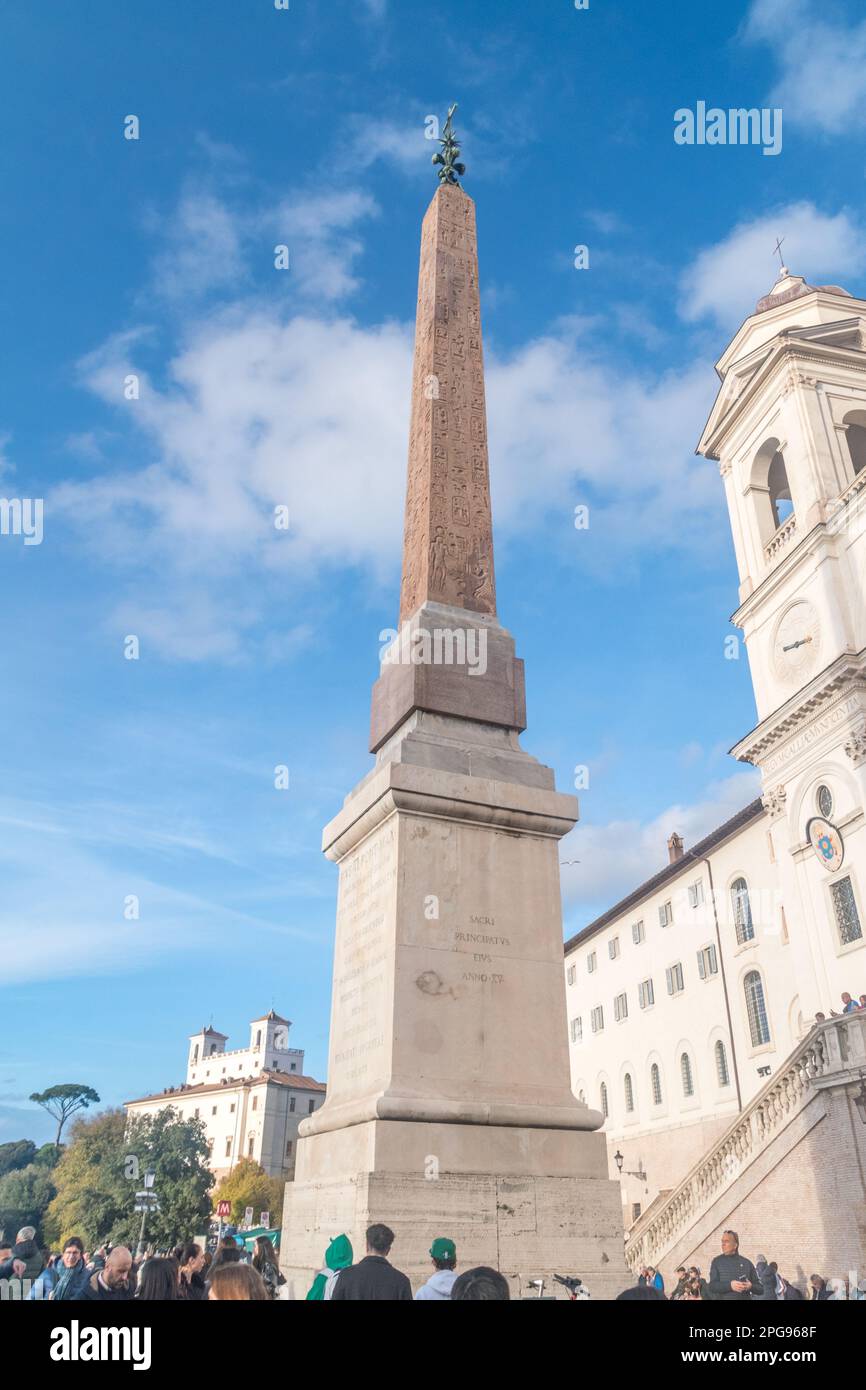 Rome, Italy - December 8, 2022: Sallustiano Obelisk above Spanish Steps ...