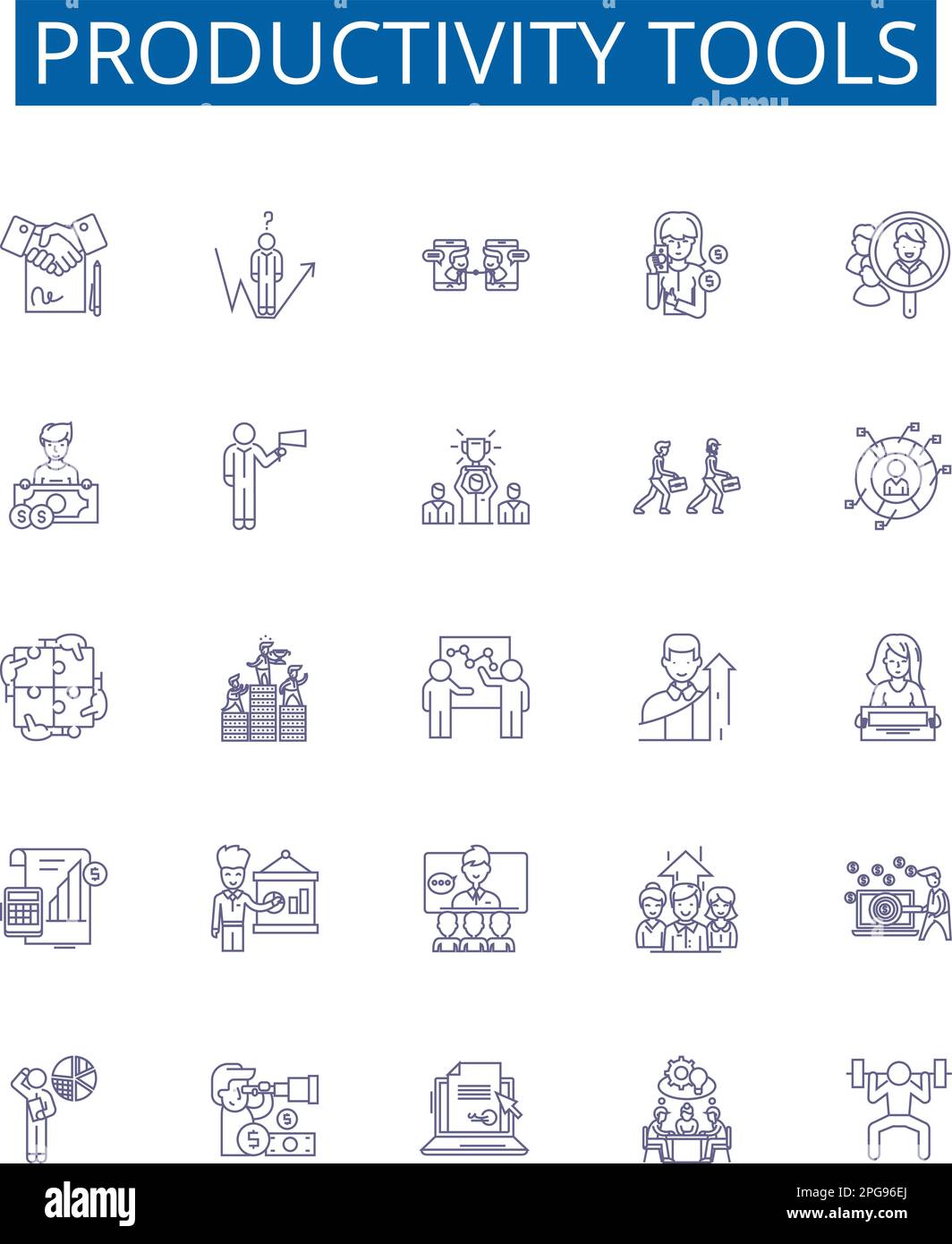 Productivity tools line icons signs set. Design collection of Organizer ...