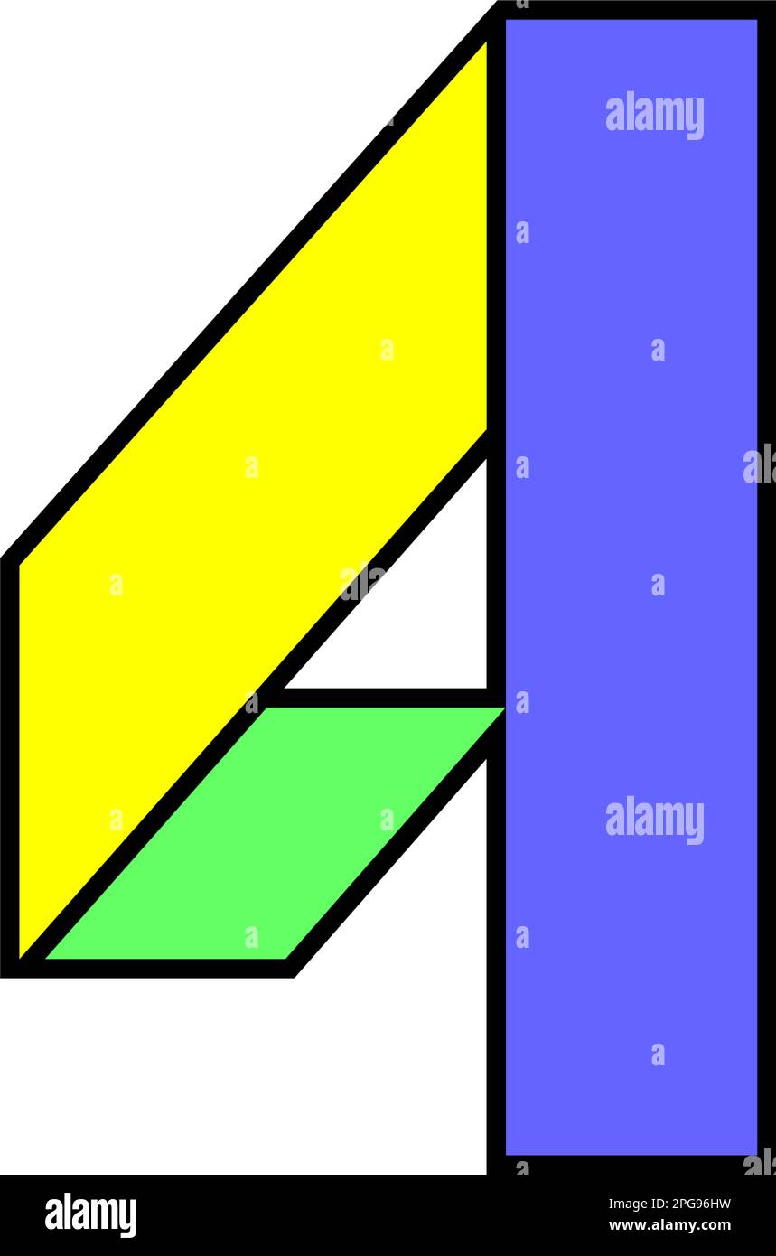 Font alphabet folded from colored paper, Arab number four logo made in ...