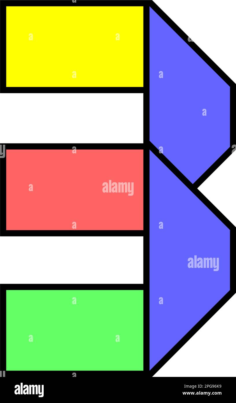 Font alphabet folded from colored paper, Arab number three logo made in ...