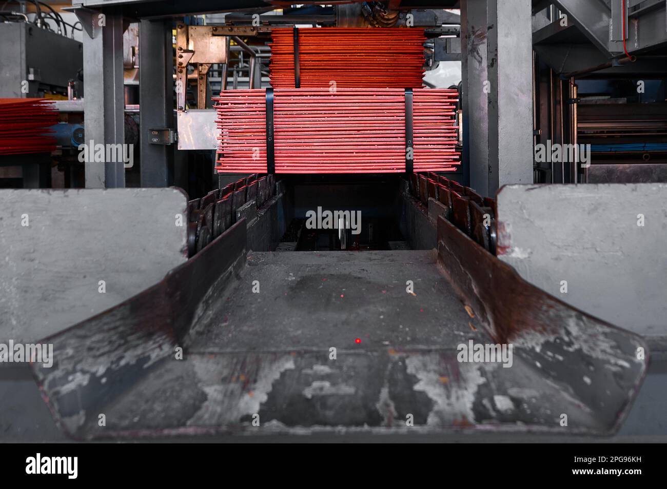Piles of cathode copper plates at metal purification plant Stock Photo ...