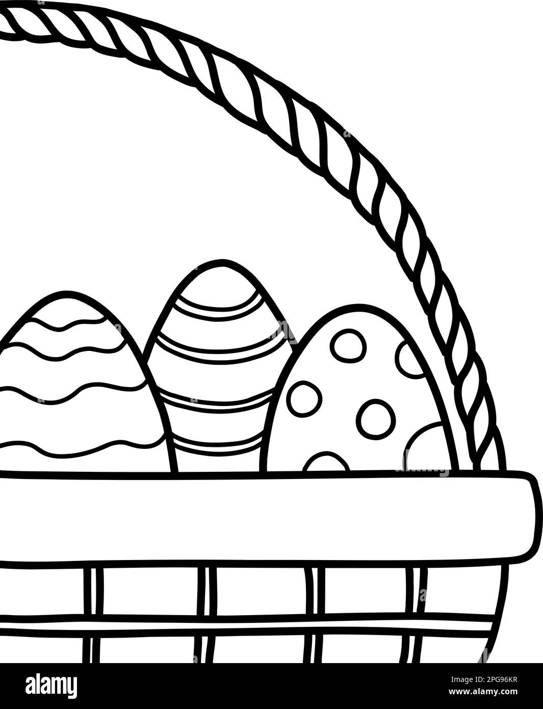 Easter basket with colored decorated eggs vector doodle illustration ...