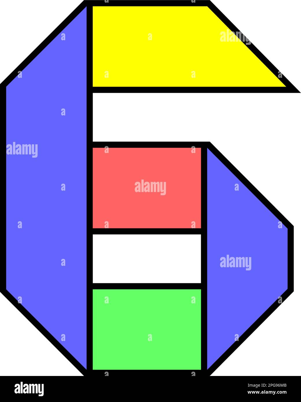 Font alphabet folded from colored paper, Arab number six logo made in ...