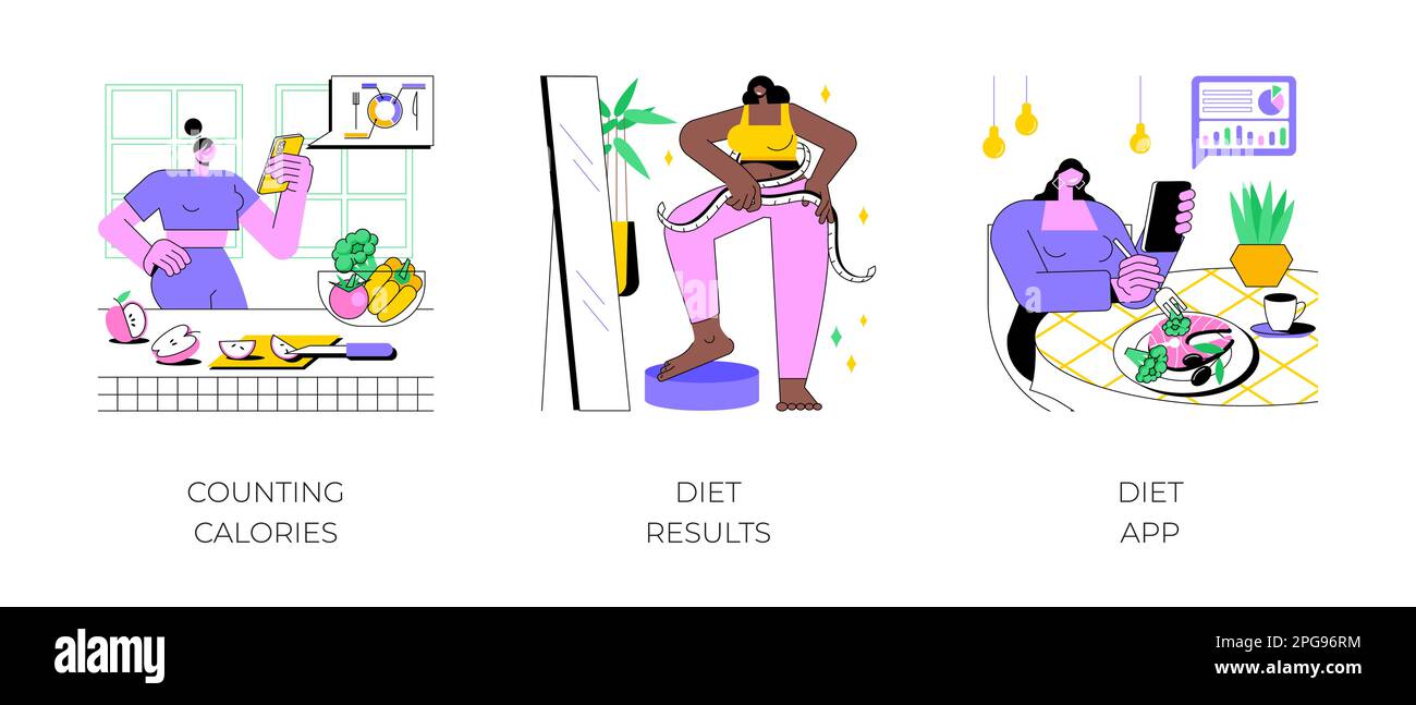 Weight loss program isolated cartoon vector illustrations set. Girl ...