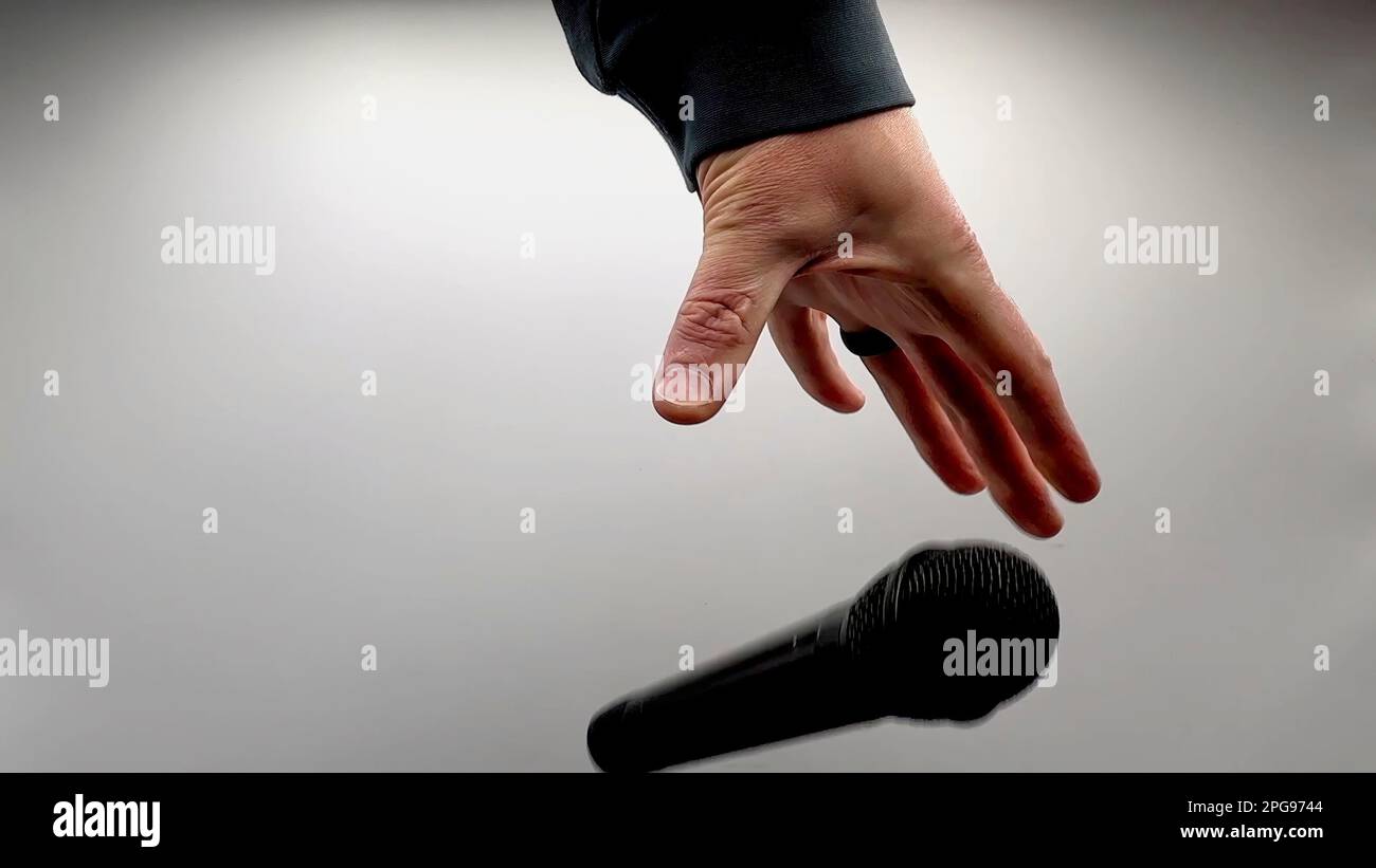 Caucasian Man Dropping The Mic Sequence Popular Performance All Black Dynamic Microphone