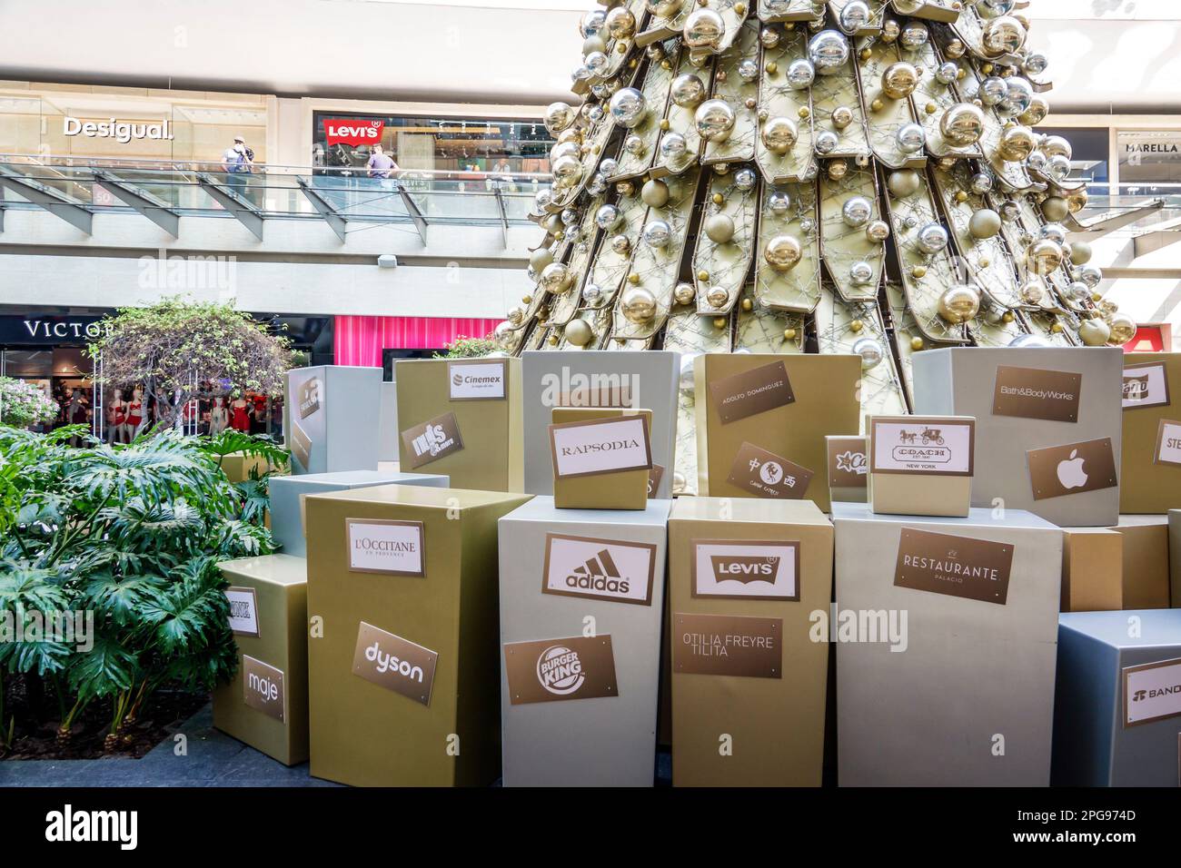 Mexico City,Polanco Antara,upscale open-air shopping center mall,artificial Christmas tree ...