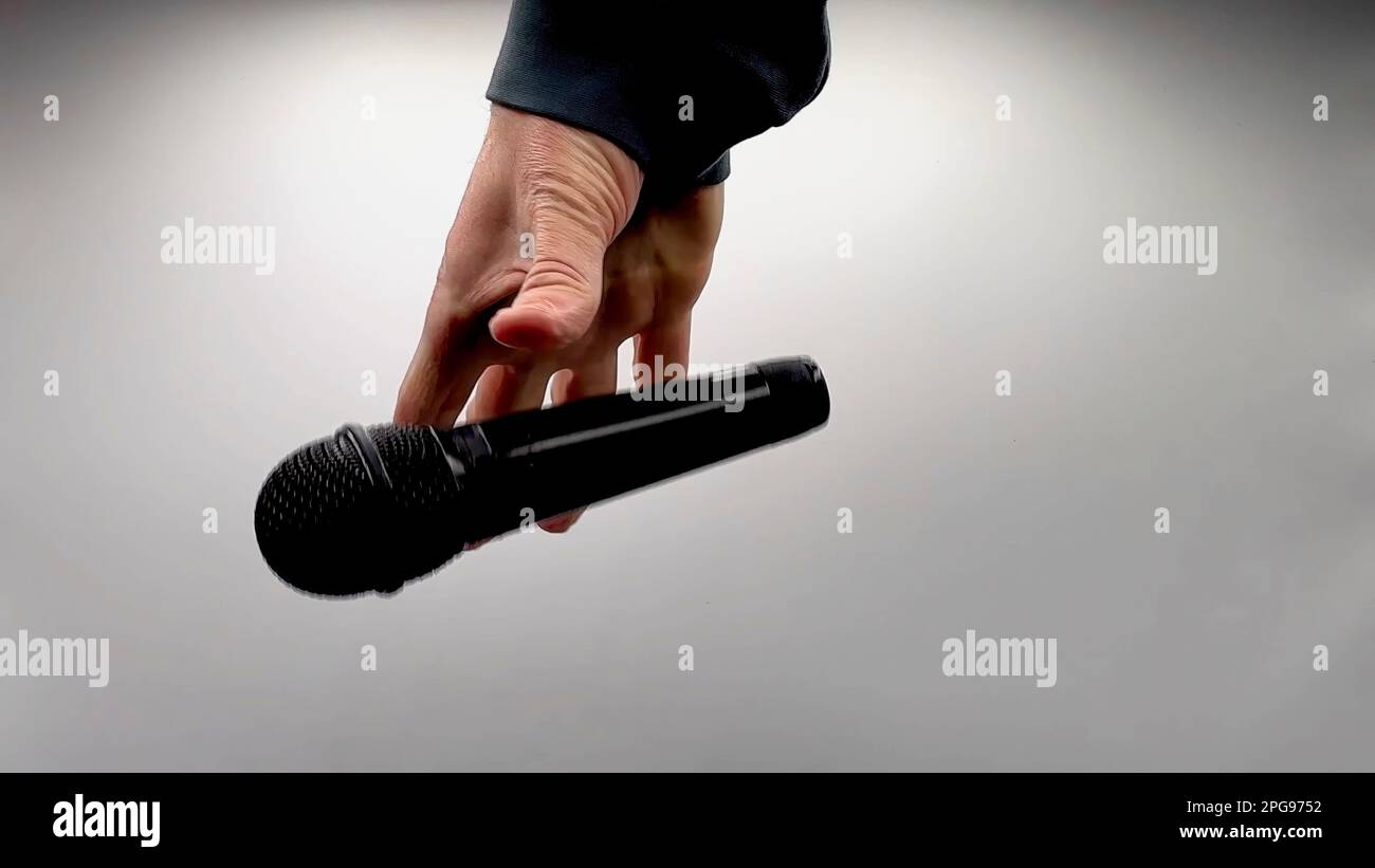 Caucasian Man Dropping The Mic Sequence Popular Performance All Black Dynamic Microphone