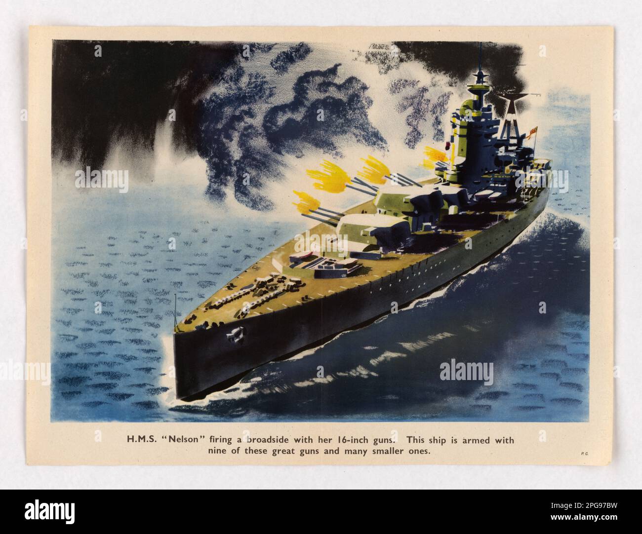 H.M.S. "Nelson" Firing a Broadside With Her 16-Inch Guns. 1942 - 1945 ...