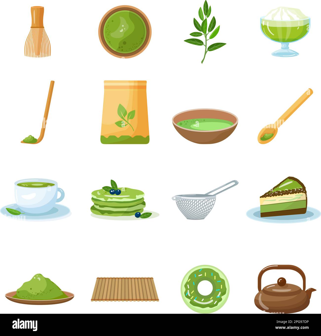 Matcha tea icons set cartoon vector. Tea powder Stock Vector Image ...
