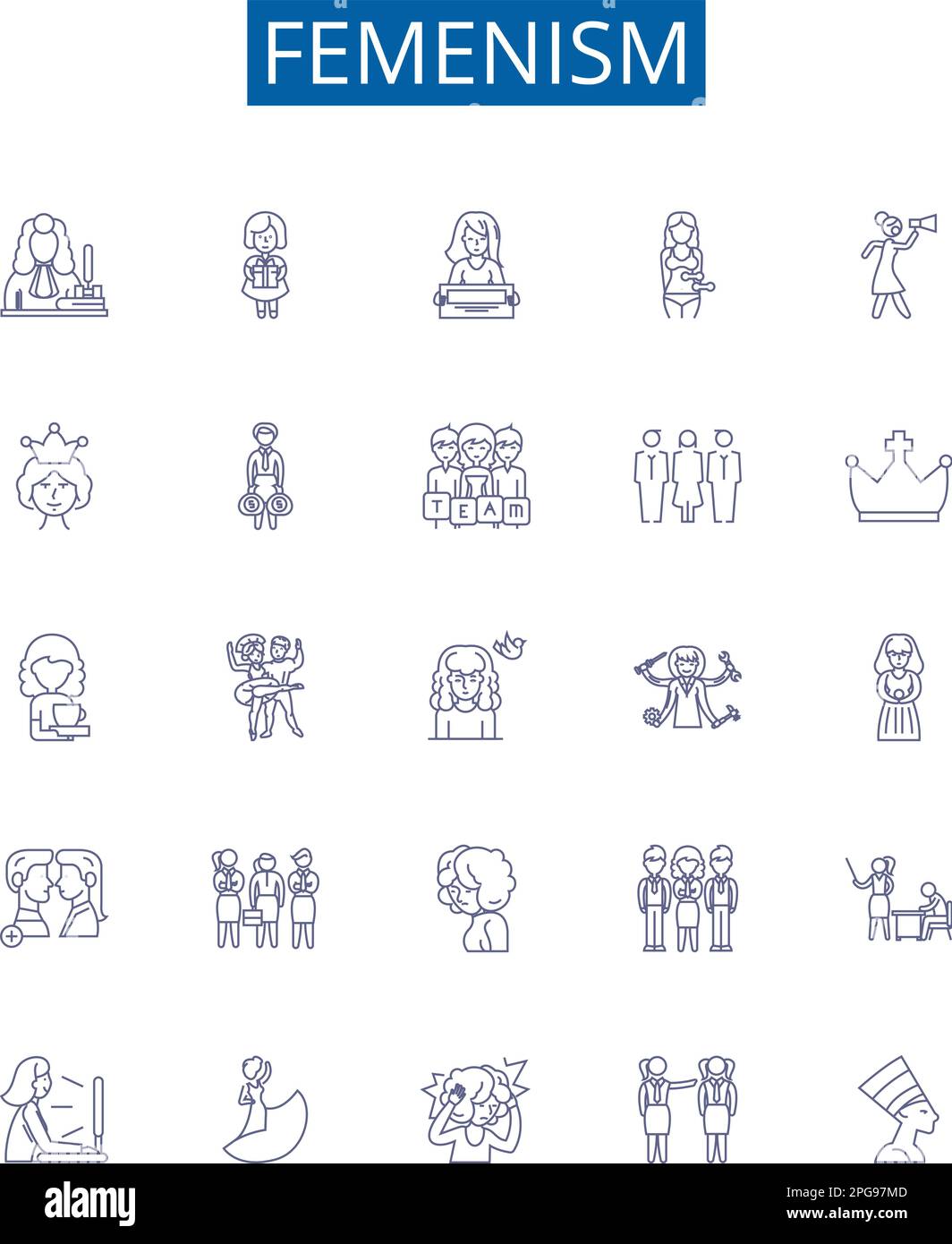 Femenism line icons signs set. Design collection of Feminism, Womanism ...