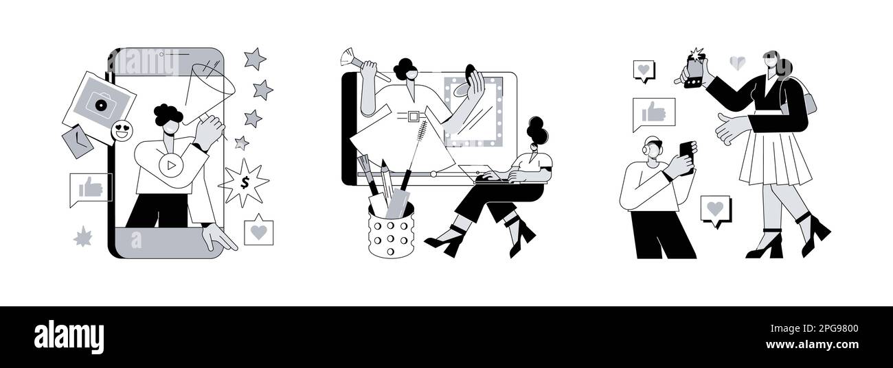 Social media star abstract concept vector illustration set. Vlog ...