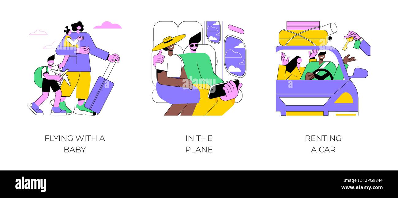 Going on holidays isolated cartoon vector illustrations set. Mom with ...