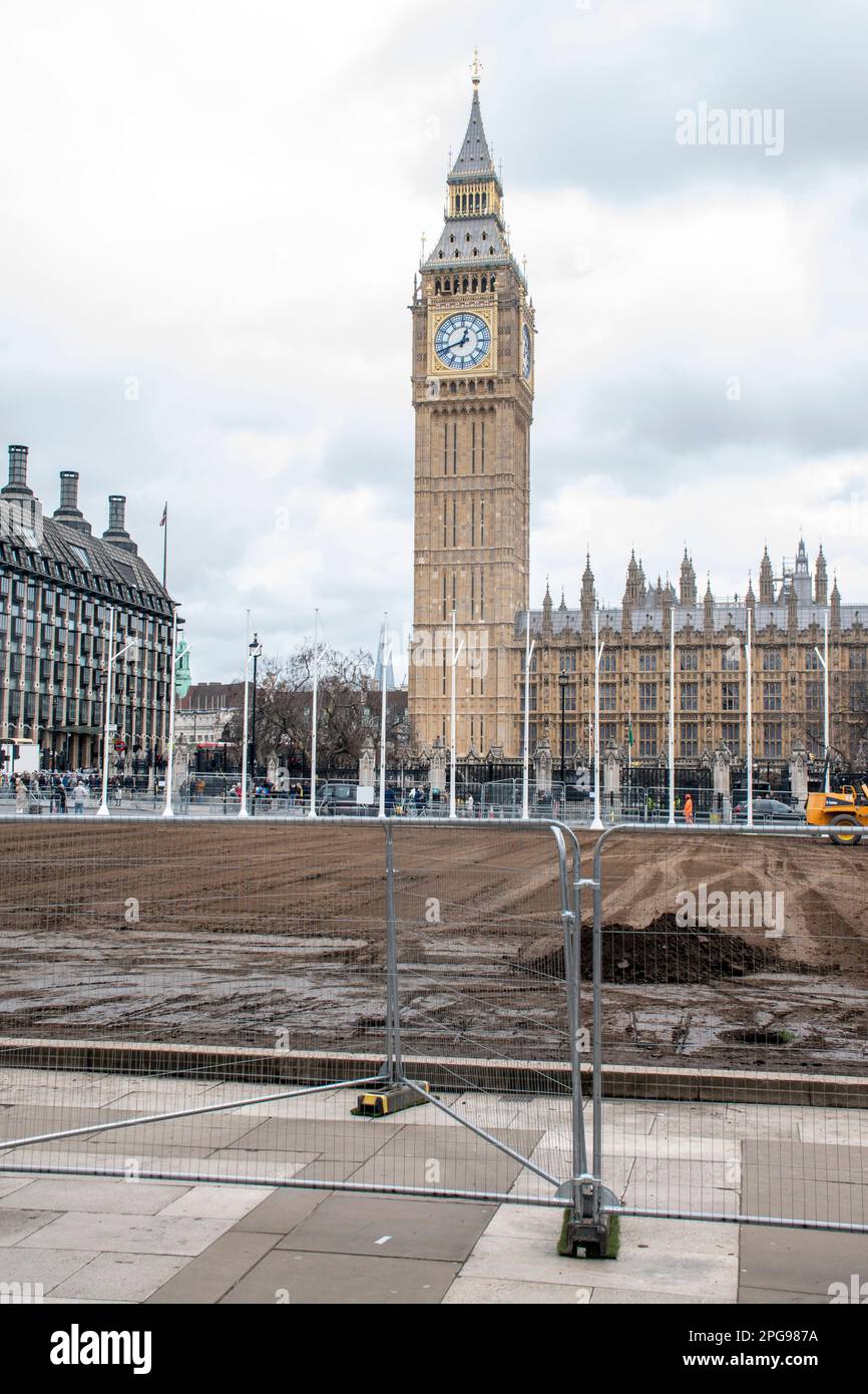London, UK. 21st Mar, 2023. The lawn on Parliament Square opposite the ...