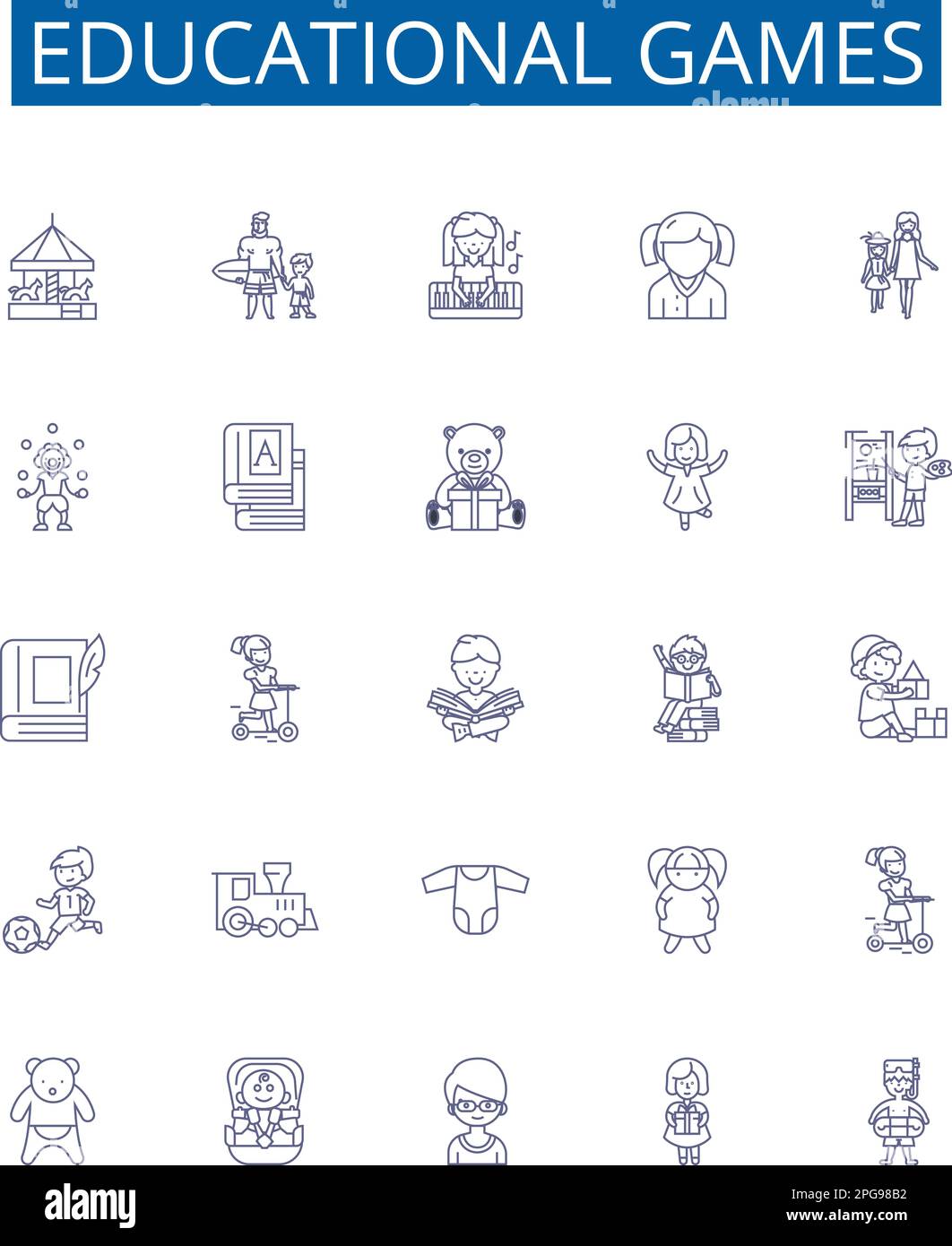 Educational games line icons signs set. Design collection of ... Educational games line icons signs set. Design collection of ...