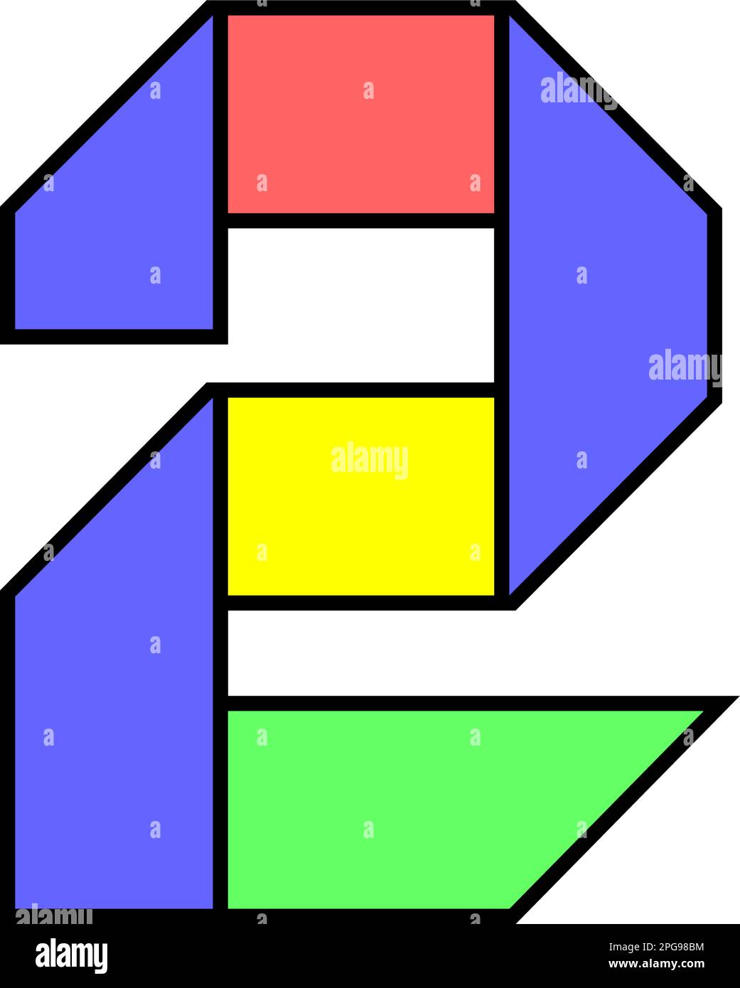 Font alphabet folded from colored paper, Arab number two logo made in ...