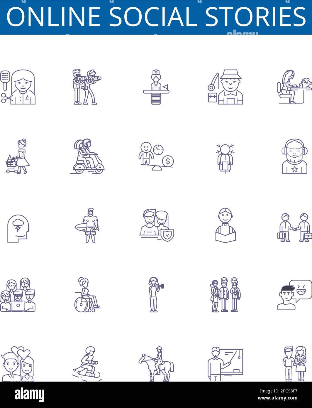 Online Social Stories Line Icons Signs Set Design Collection Of Networking Socializing