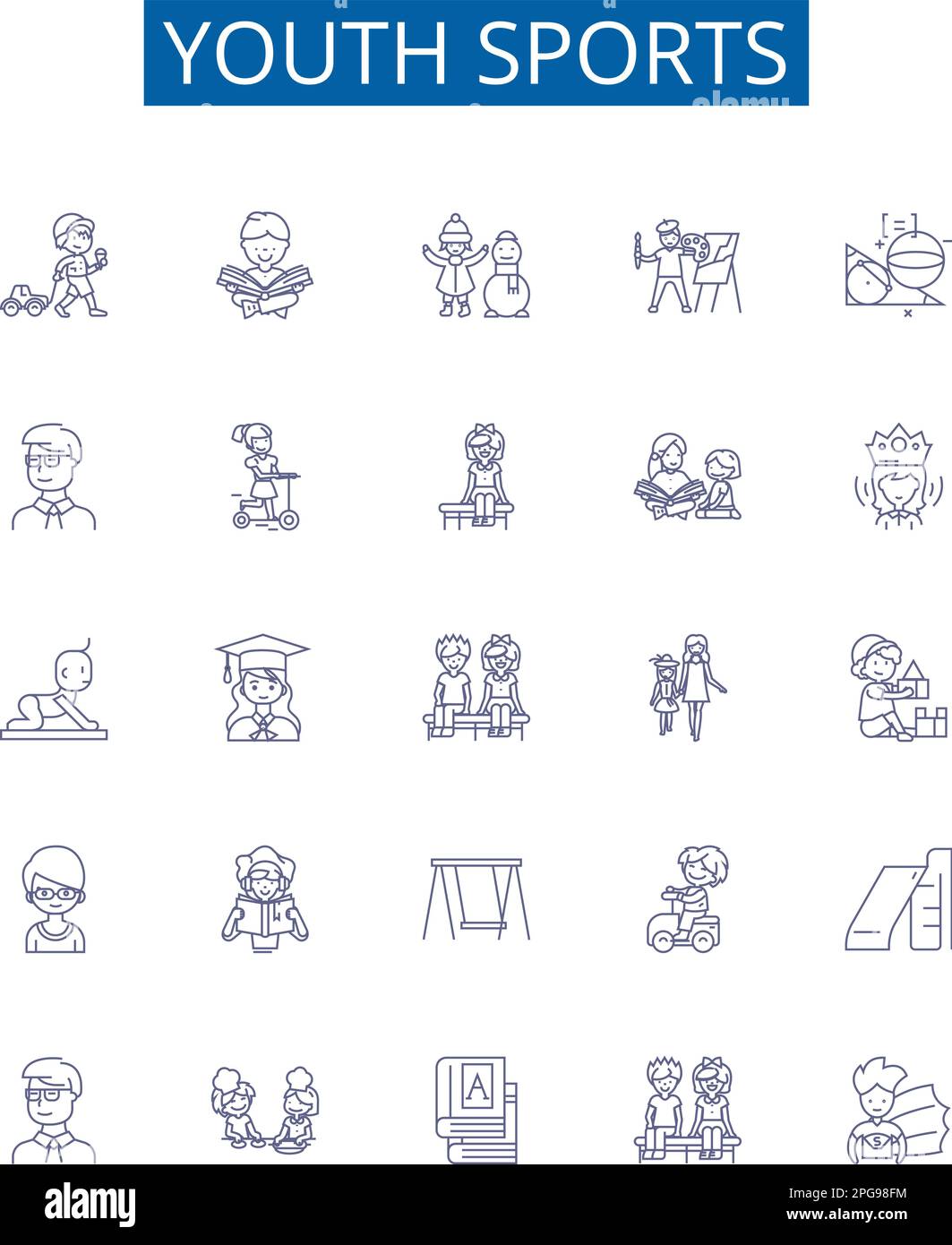 Youth sports line icons signs set. Design collection of Youth, Sports, Soccer, Basketball ...