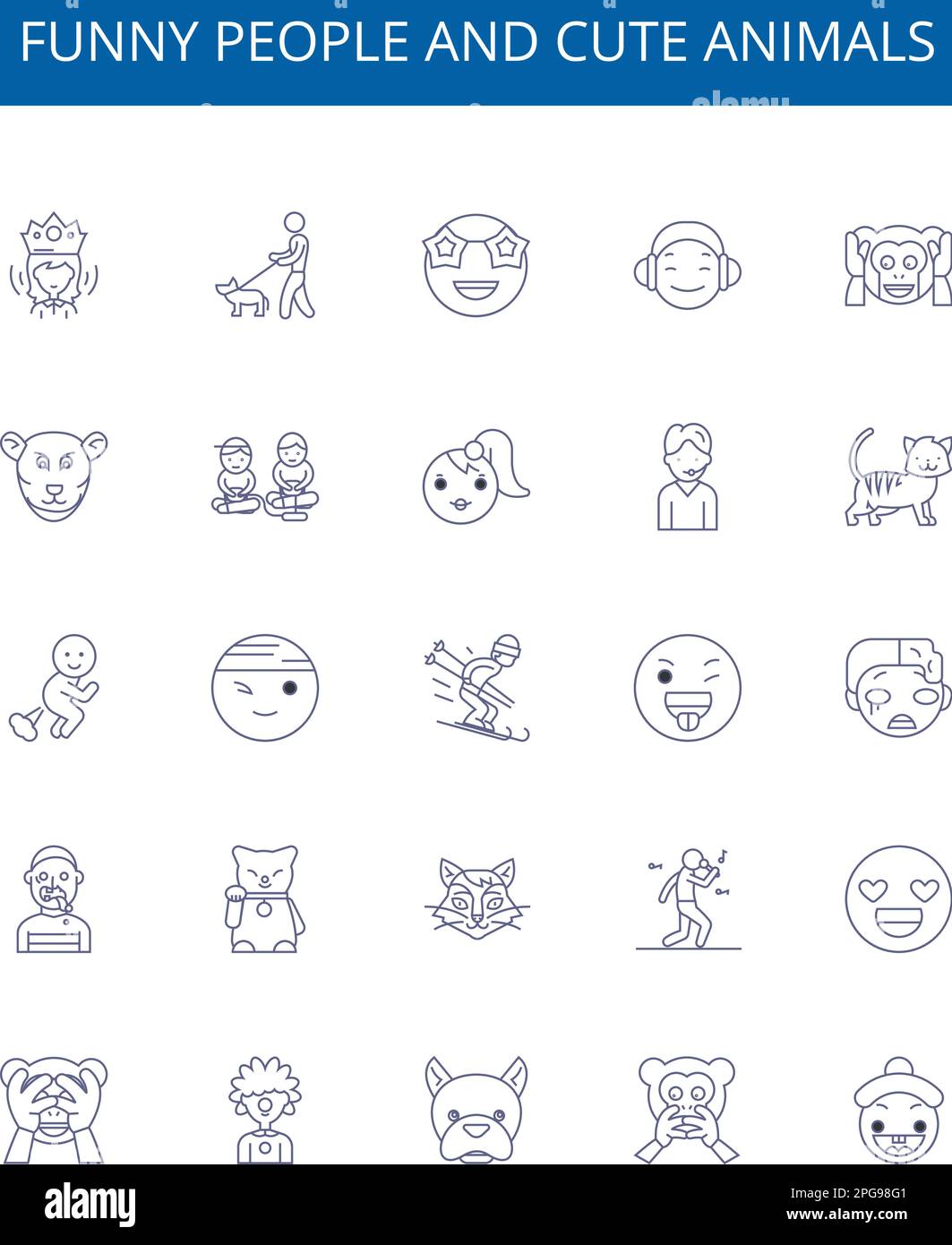Funny people and cute animals line icons signs set. Design collection ...