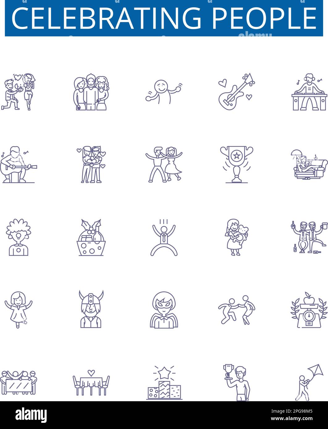 Celebrating people line icons signs set. Design collection of Honoring ...