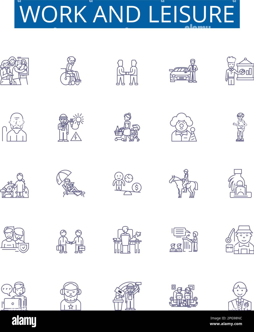 Work and leisure line icons signs set. Design collection of Work ...